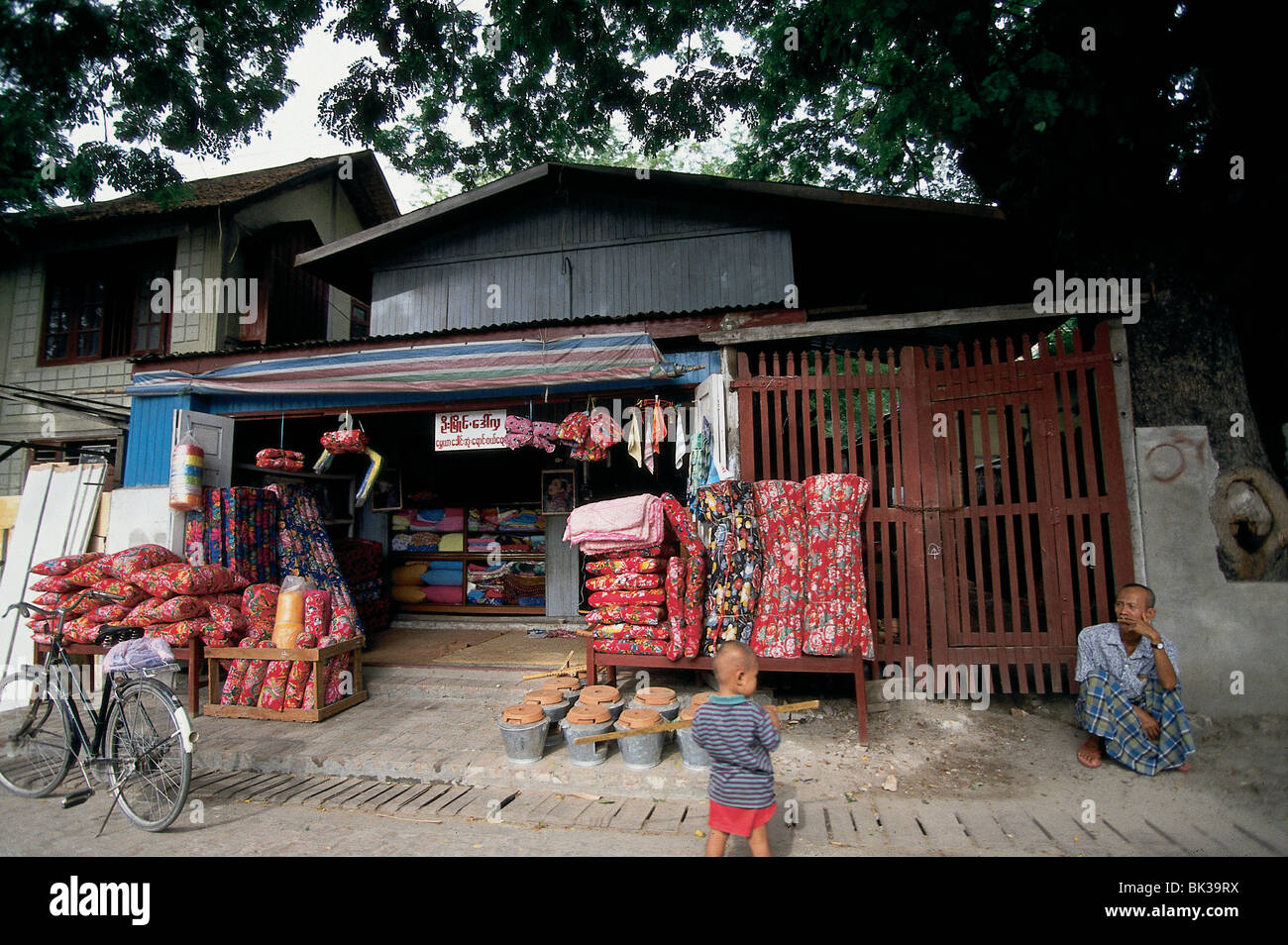 Textile vendor, Myanmar Stock Photo - Alamy