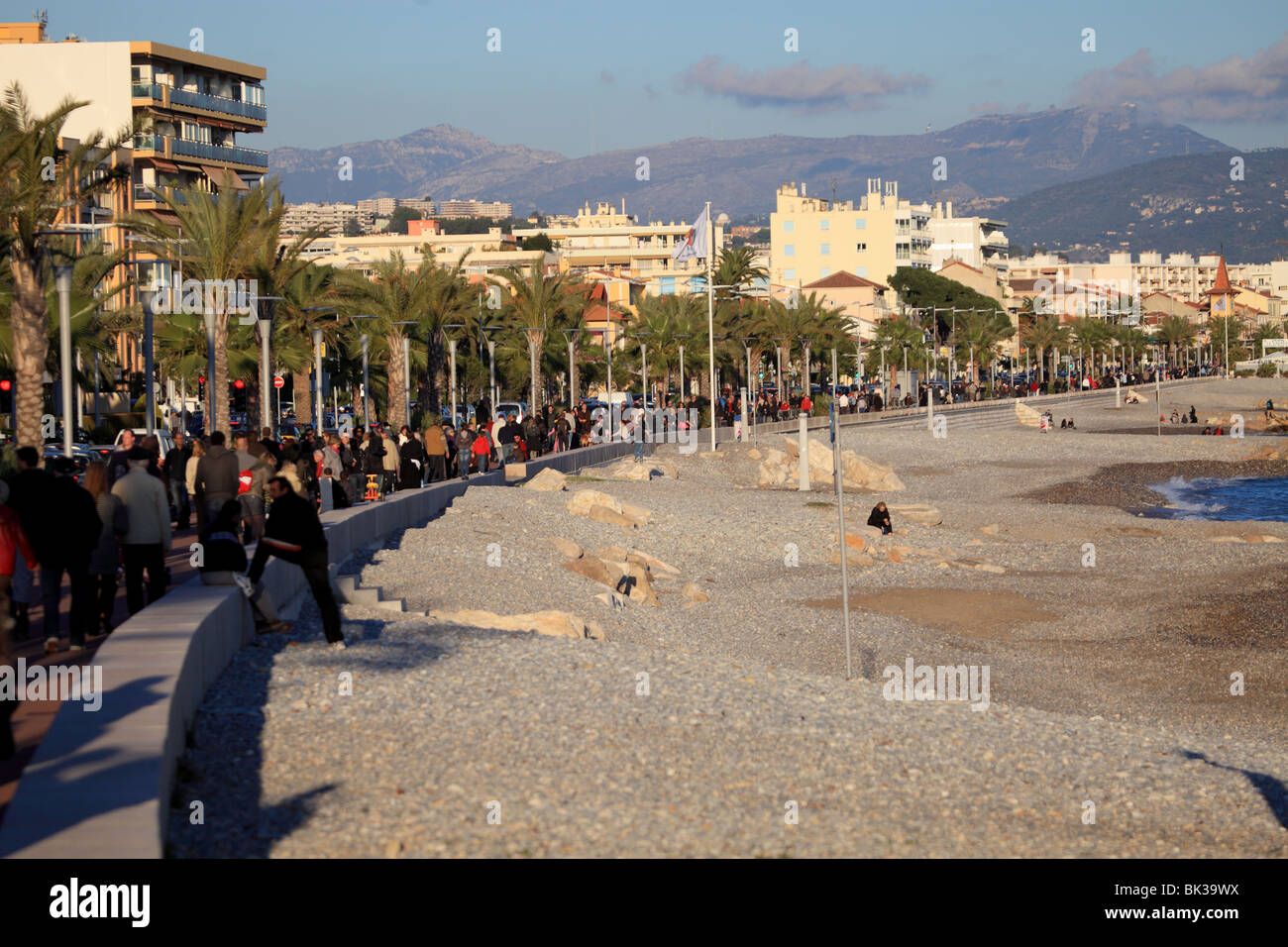 Sunday promenade in the coastal fishing city of Cros de Cagnes near ...