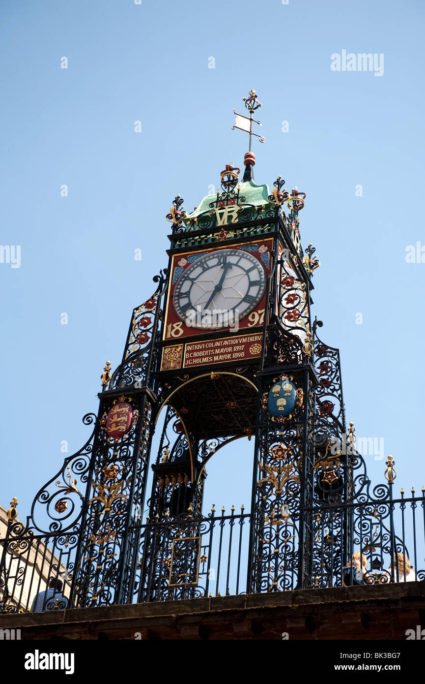 The clock on bridge Chester Cheshire UK Stock Photo - Alamy