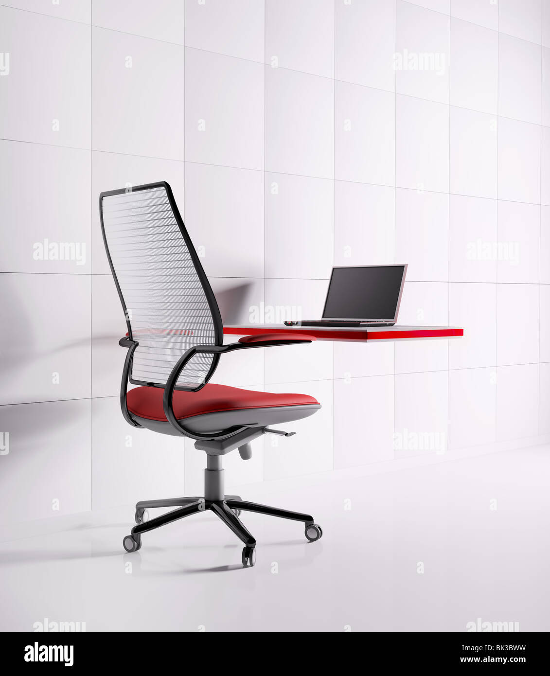 Workplace in white Laptop chair table 3d Stock Photo - Alamy