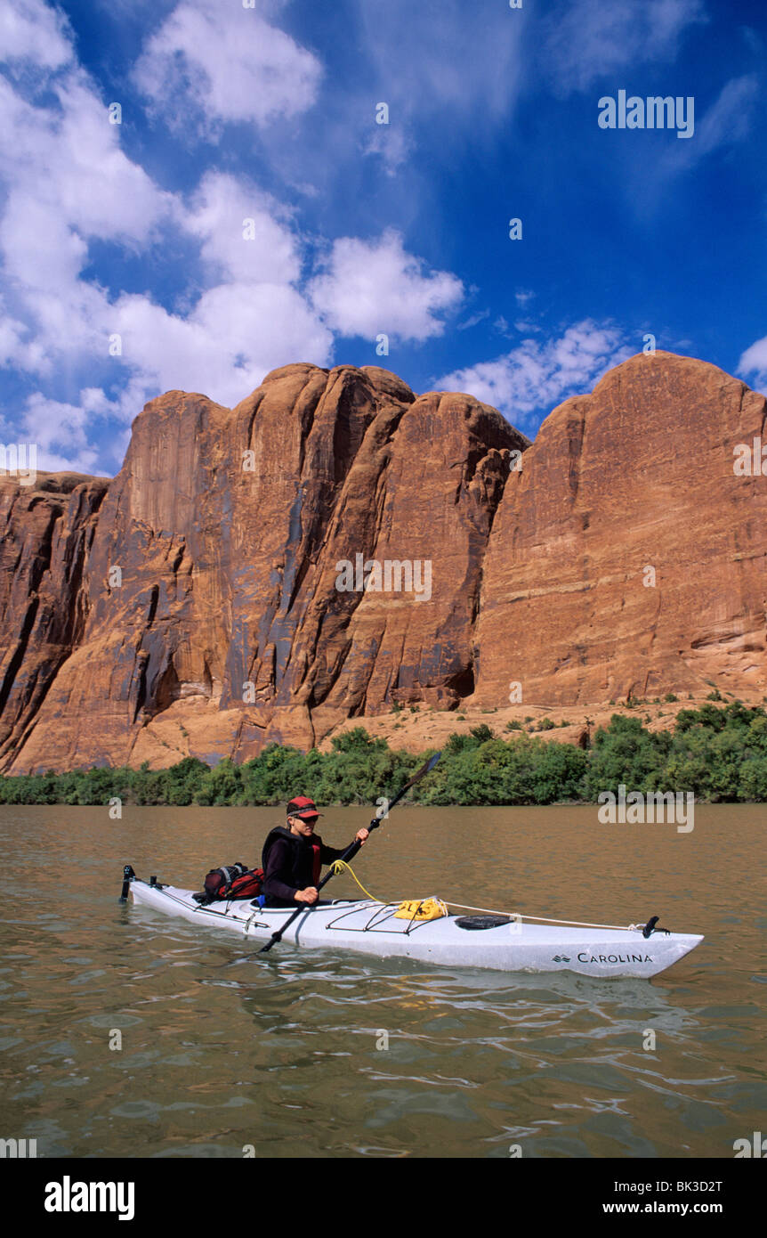Kayaking on the Colorado River below the cliffs of Wall Street just ...