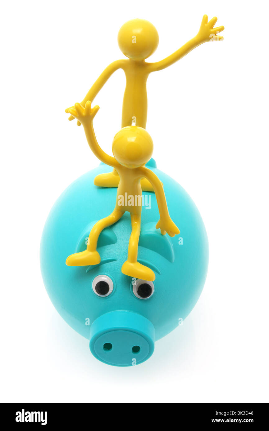 Miniature Rubber Figures and Piggy Bank Stock Photo - Alamy