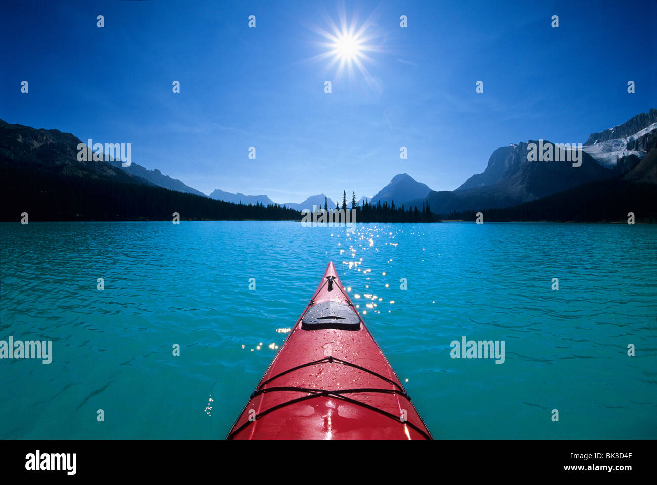 Kayaking on Bow Lake in the Canadian Rockies of Banff National Park ...