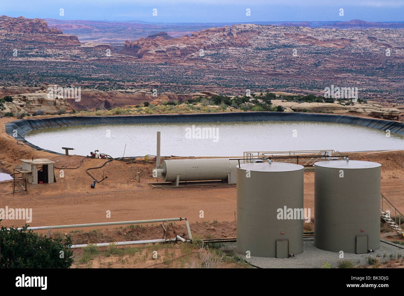 Oil well waste pit on Utah state land section on rim of Long Canyon ...