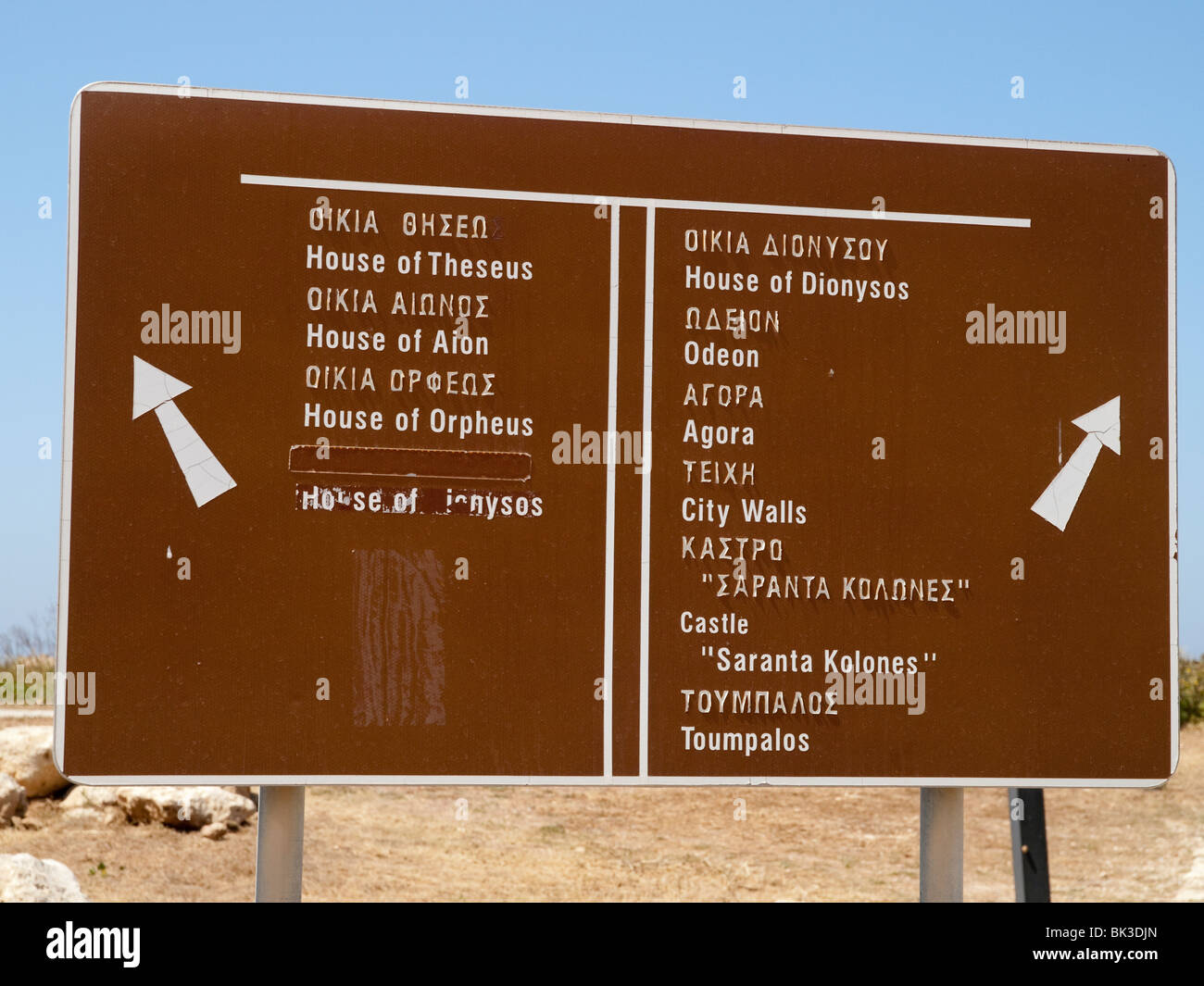 Directions at the Paphos Archaeological Park, Cyprus Europe Stock Photo ...