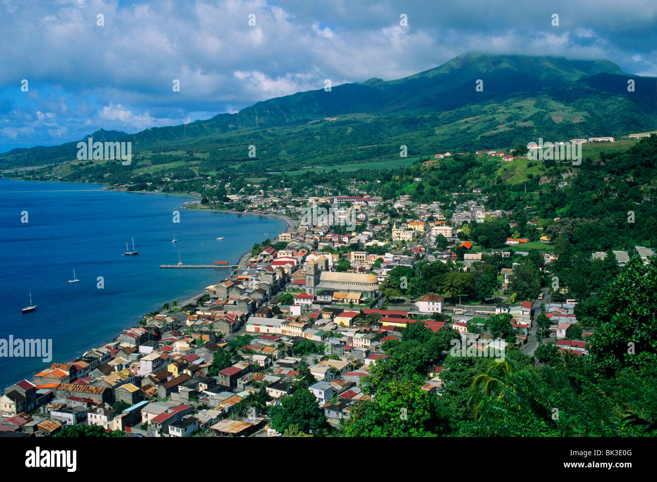 Town of Saint Pierre on the island of Martinique below Mount Pele in ...
