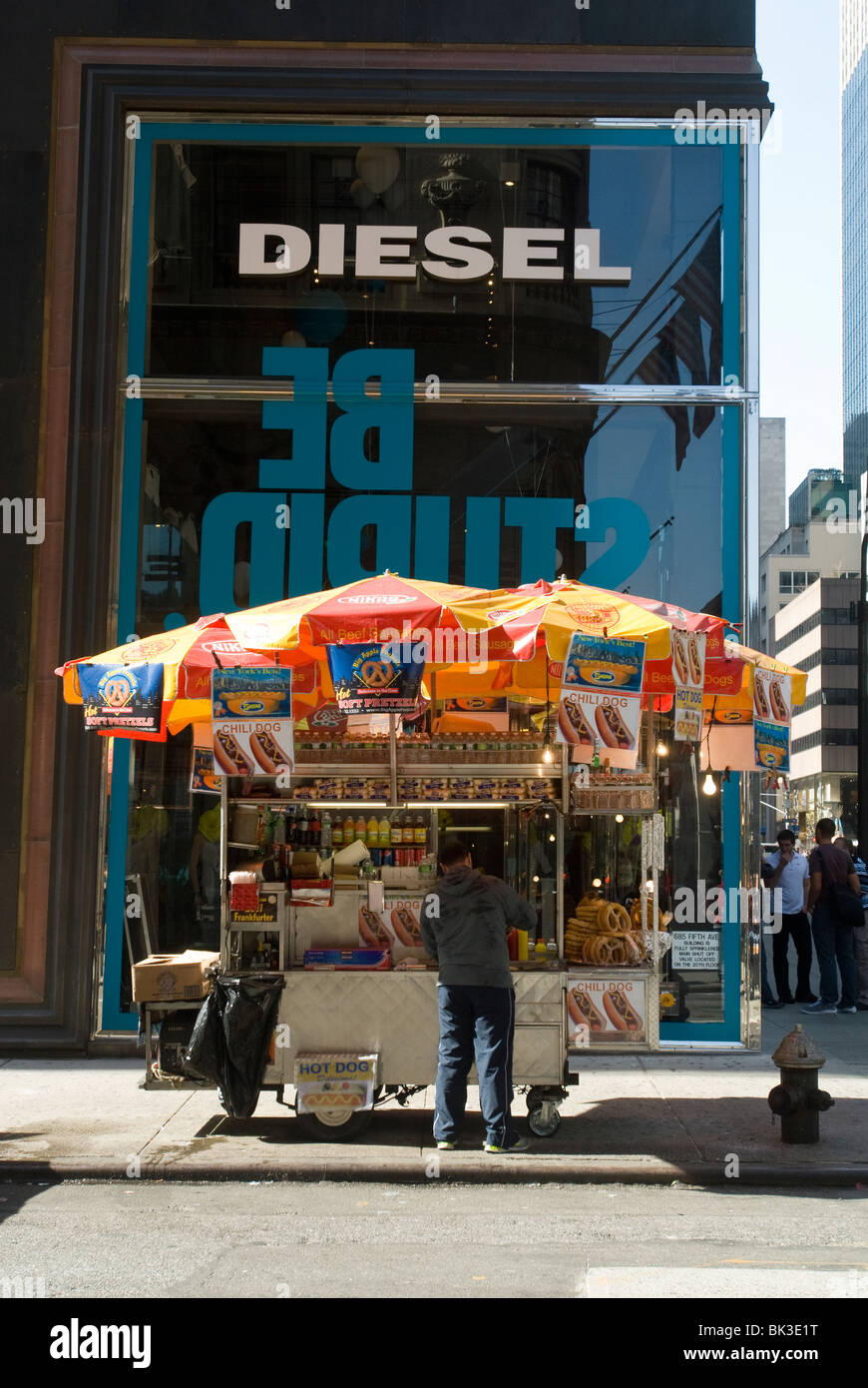 A hot dog vendor on Fifth Avenue in New York on Saturday, April 3, 2010 ...