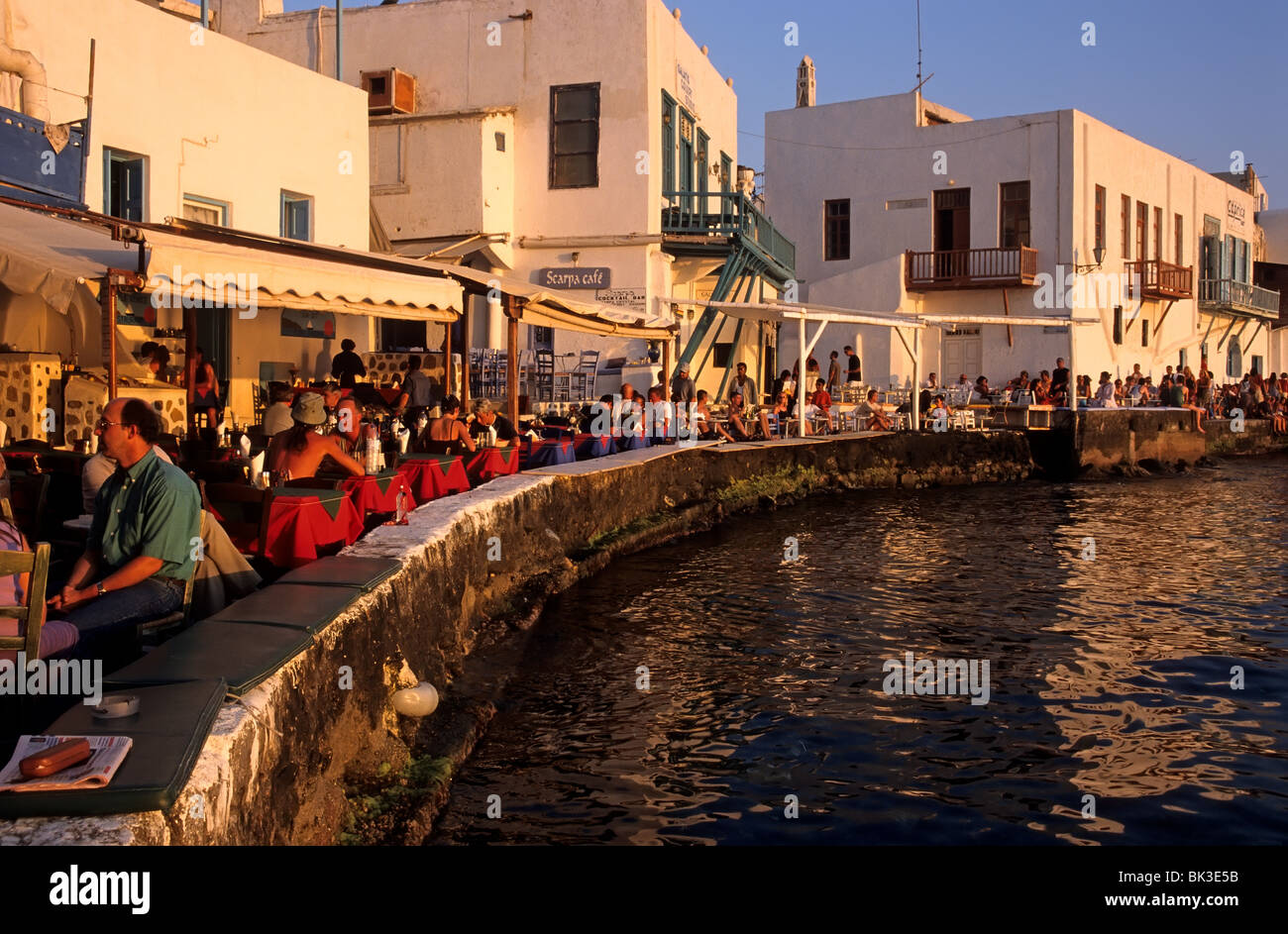 Little Venice during sunset, Mykonos town, Mykonos island, Greece Stock ...