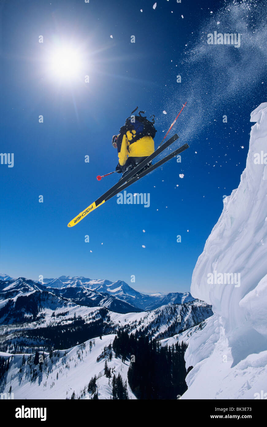 Cornice jumping on Clayton Peak, Wasatch Mountains, Utah Stock Photo ...