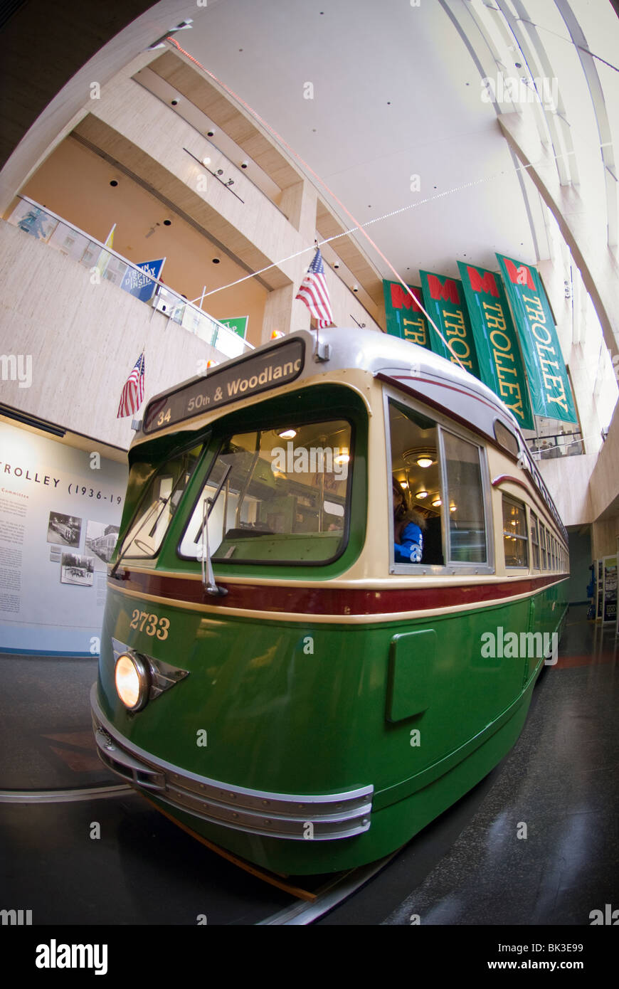 Vintage trolley on display at the SEPTA offices on Market Street in the ...