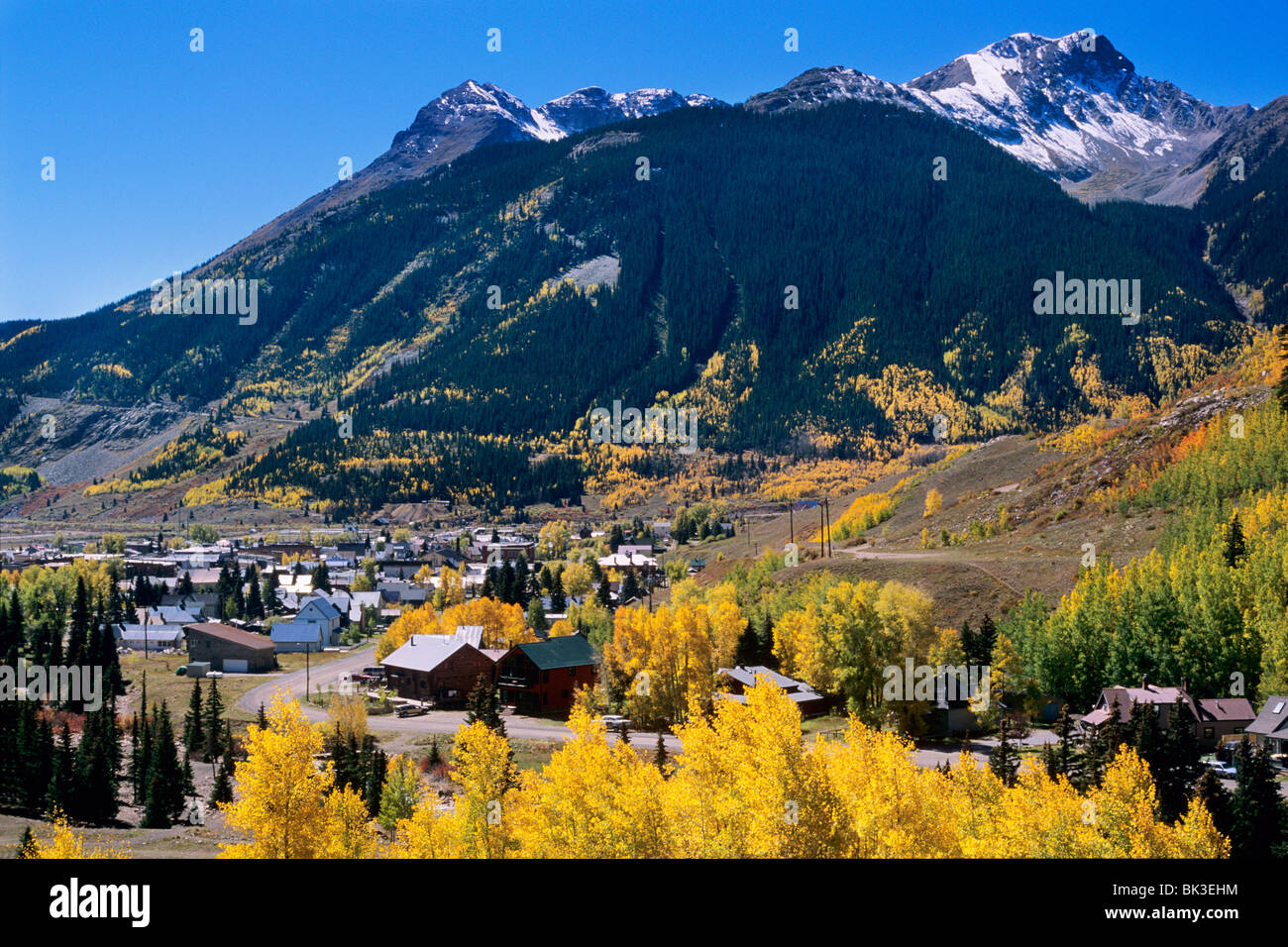 Autumn colors in town of Silverton, San Juan Mountains, Colorado Stock ...