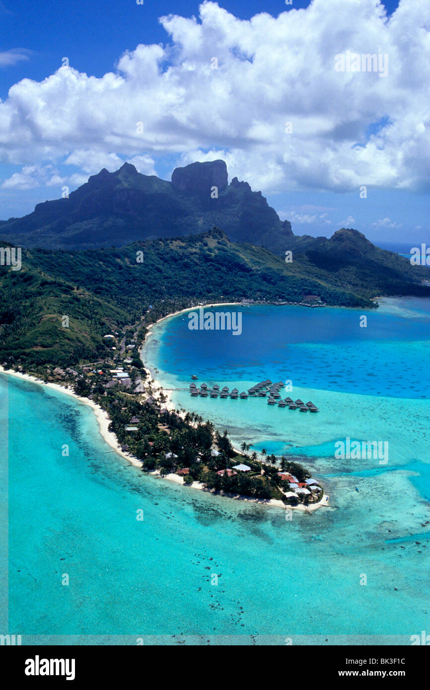 Aerial view of the island of Bora Bora in the Society Islands of French ...