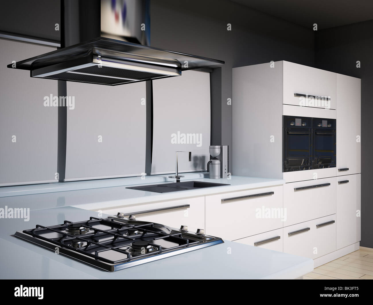 Interior of modern kitchen with gas cooker Stock Photo - Alamy
