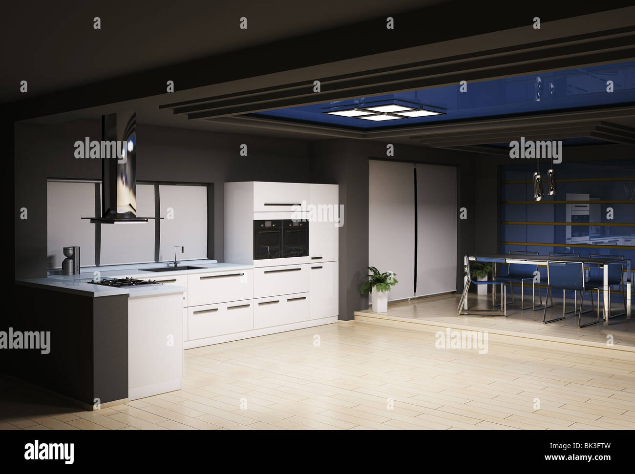 Interior of modern kitchen 3d render Stock Photo - Alamy