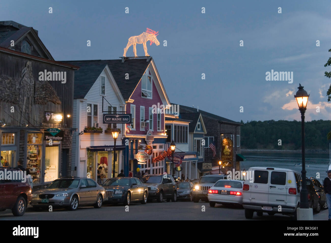 Main Street at Dusk in Bar Harbor, Maine Stock Photo - Alamy