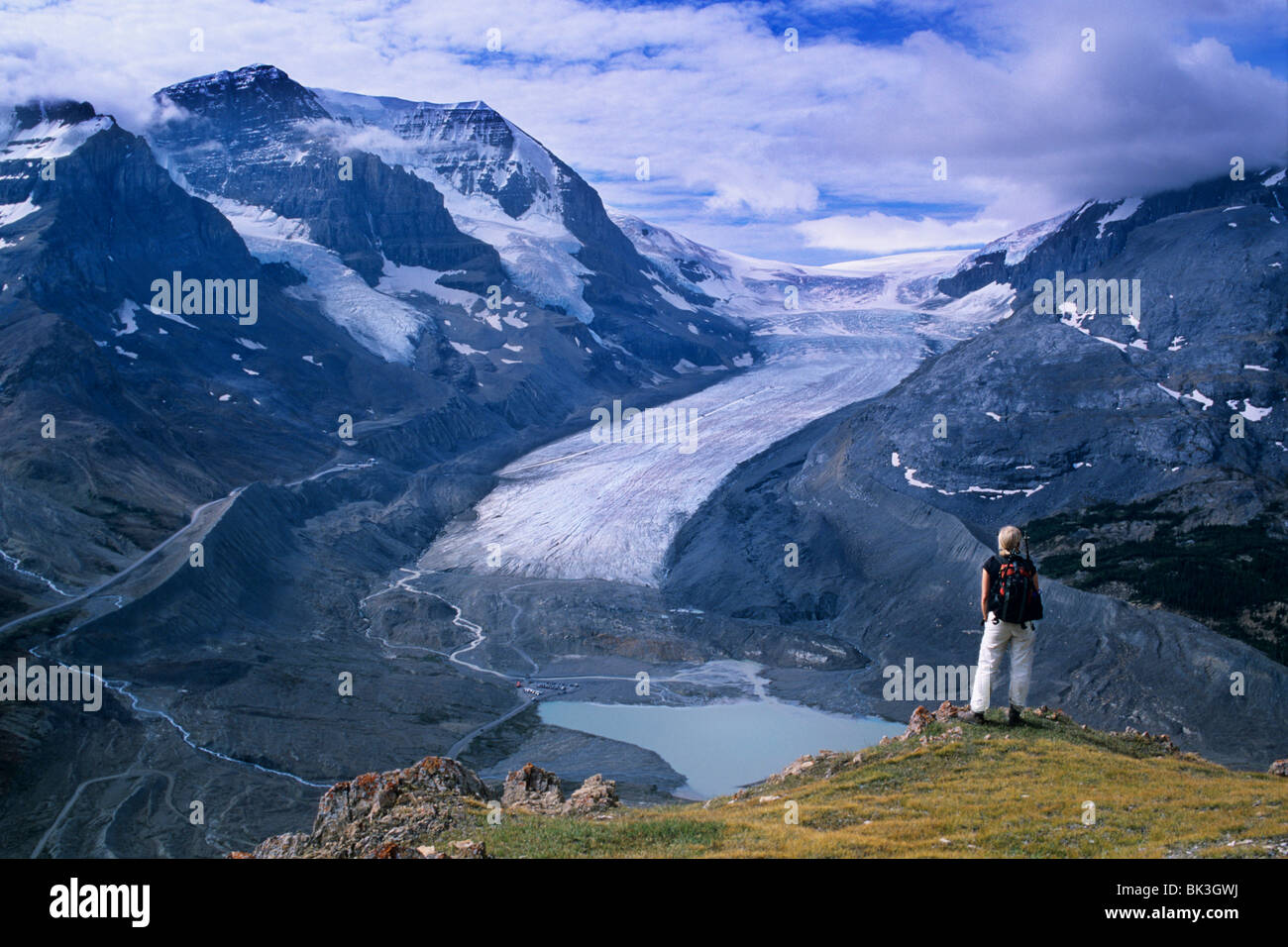 View of Athabasca Glacier from Wilcox Ridge in the Canadian Rockies of ...