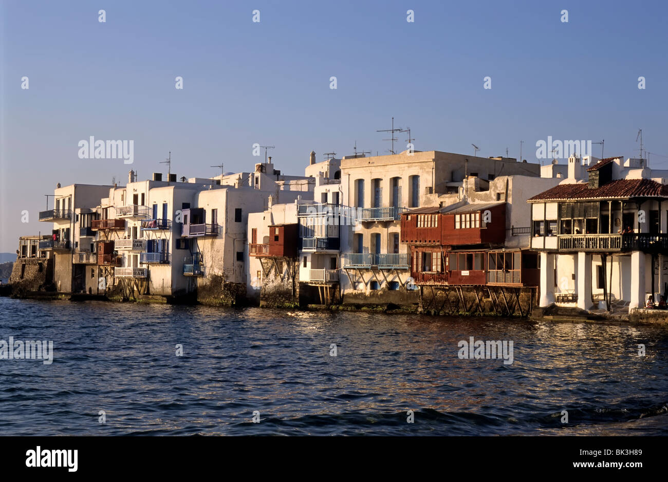 Little Venice during sunset, Mykonos town, Mykonos island, Greece Stock ...