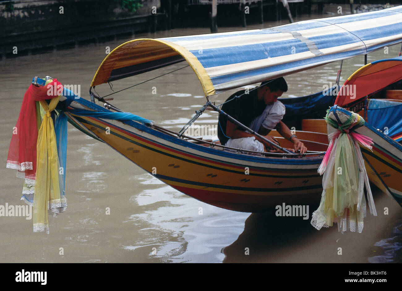 Bow of a long-tailed boat, water taxi, Bangkok, Thailand Stock Photo ...