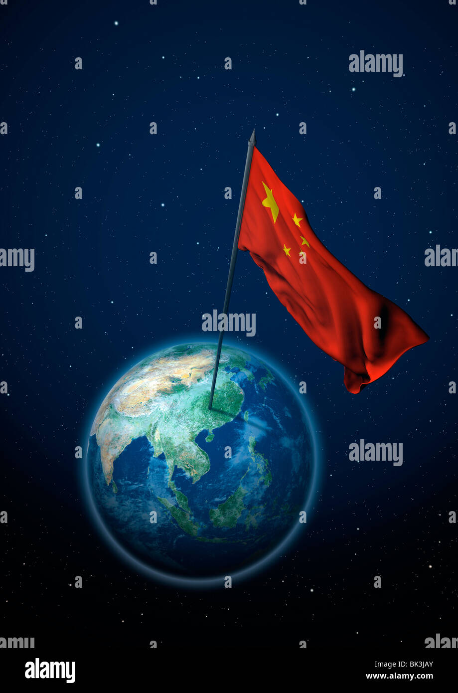 National flag of China in the globe Stock Photo - Alamy