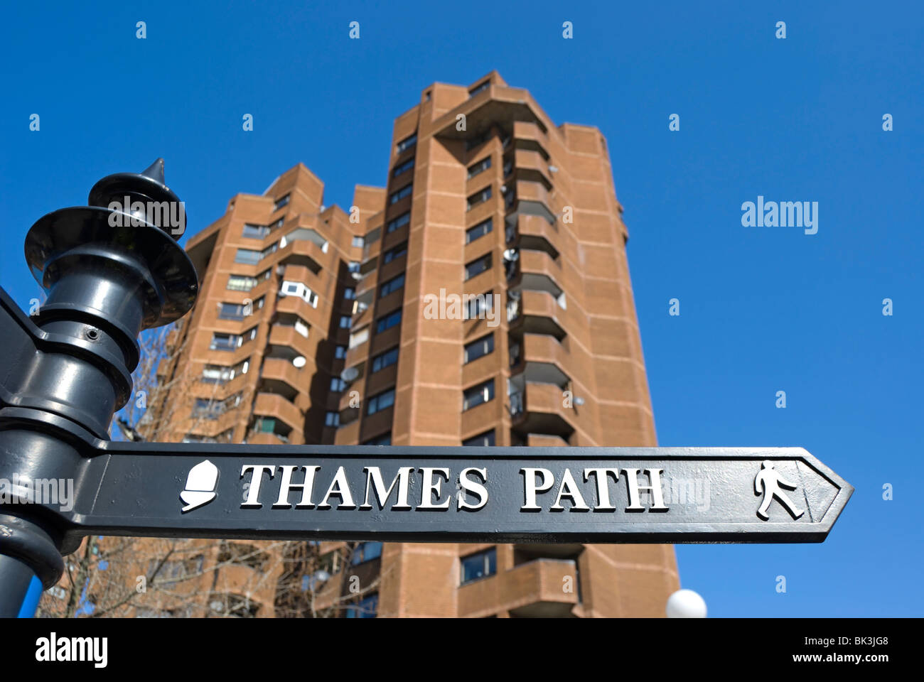 sign for river thames path in cheyne walk, chelsea, london, with high ...