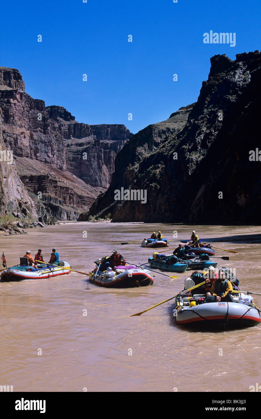 Rafting on the Colorado River through Granite Gorge in the Grand Canyon ...