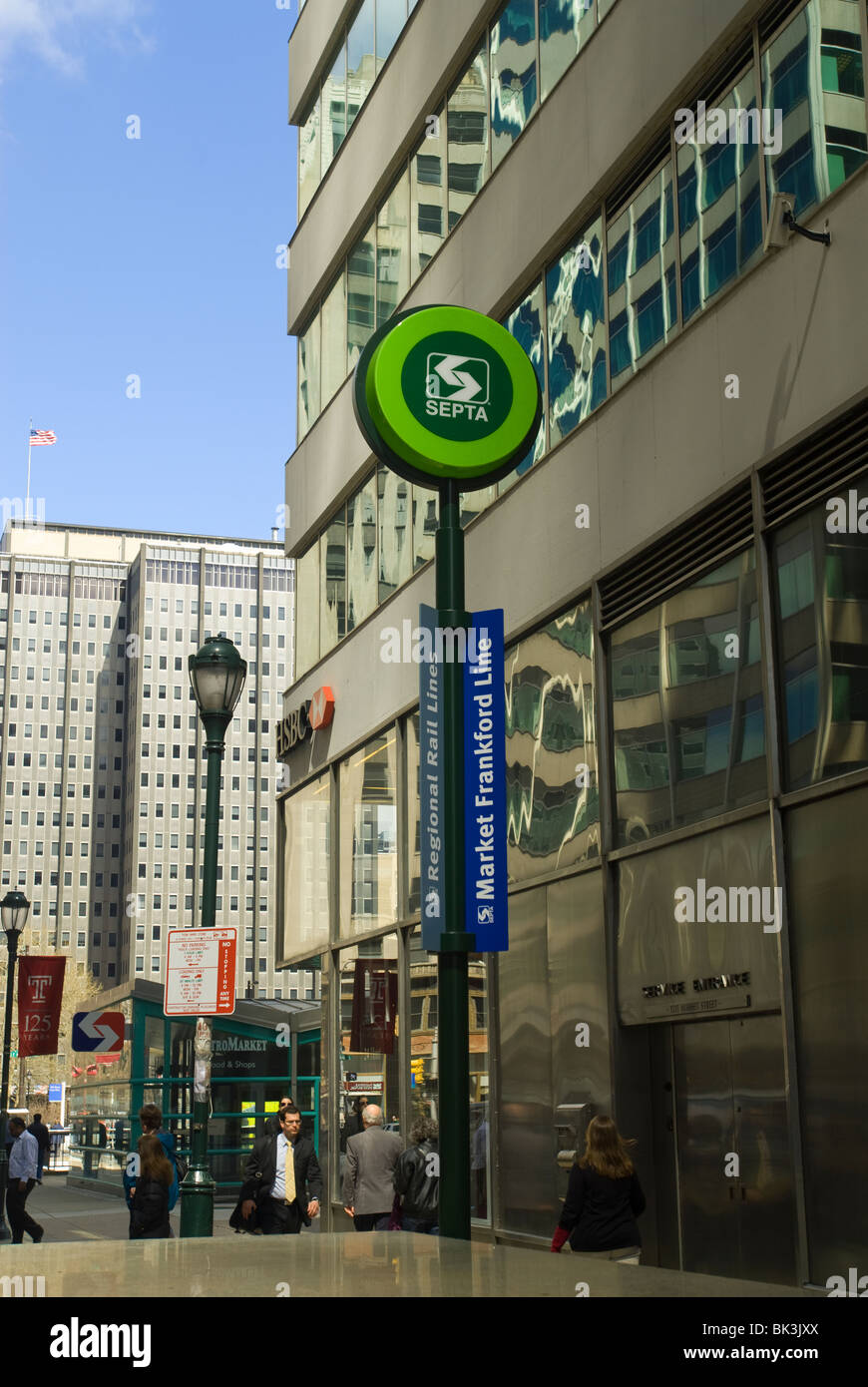 Entrance to the Septa Market-Frankford subway line on Market Street in ...