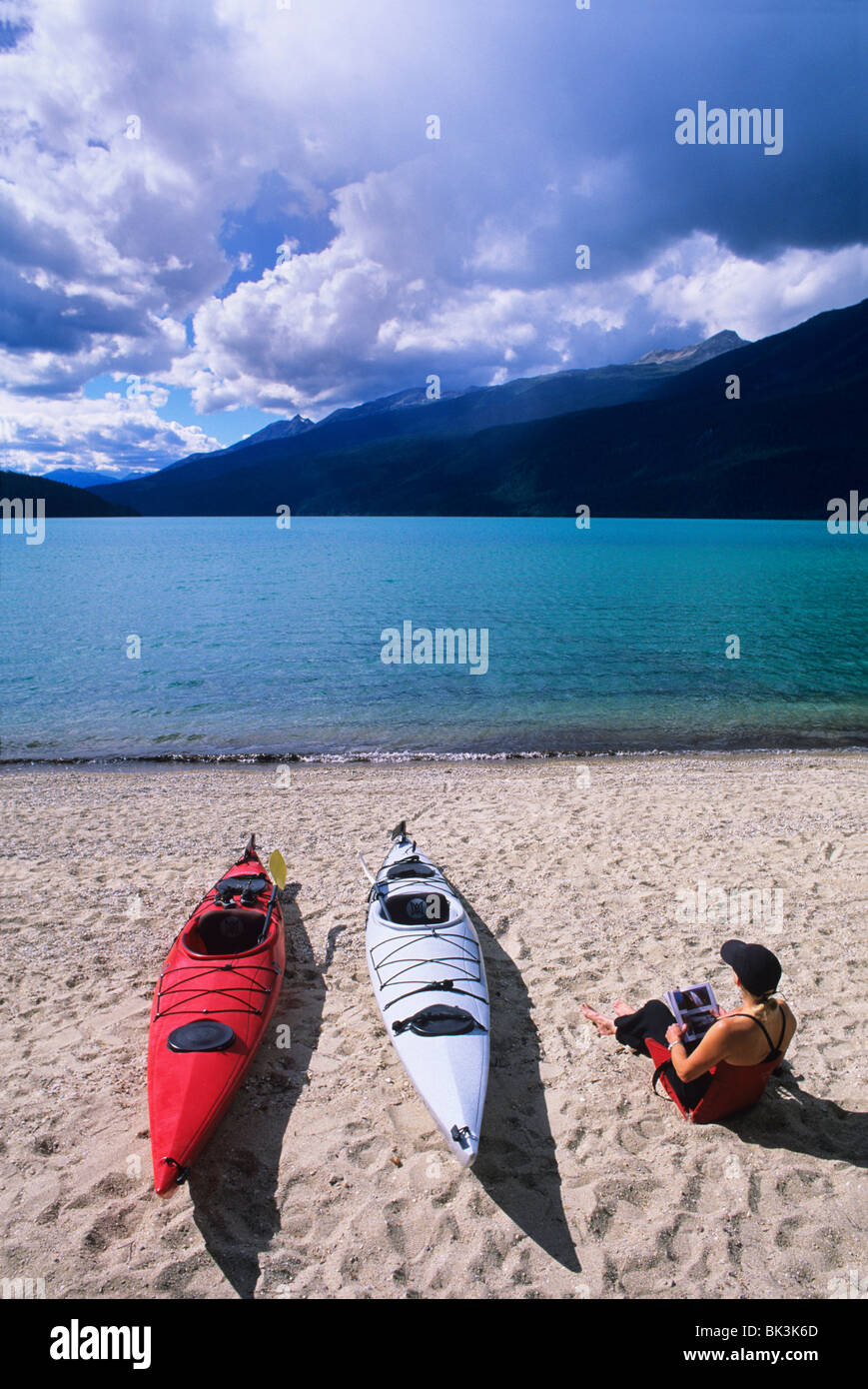 Kayak camp on Rainbow Falls Beach on Azure Lake in Wells Gray ...