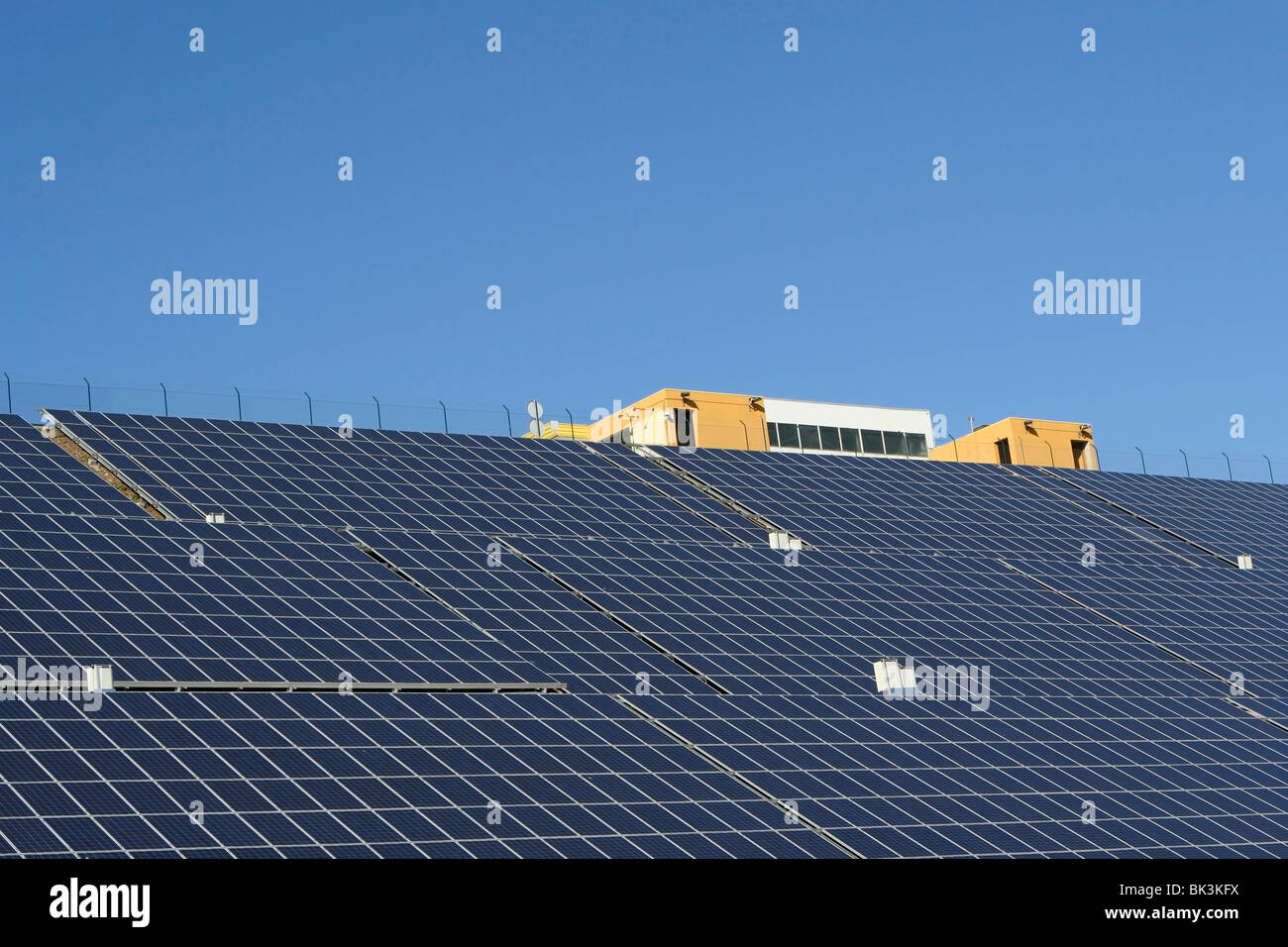Modern solar photo voltaic panels with great blue cells with ...