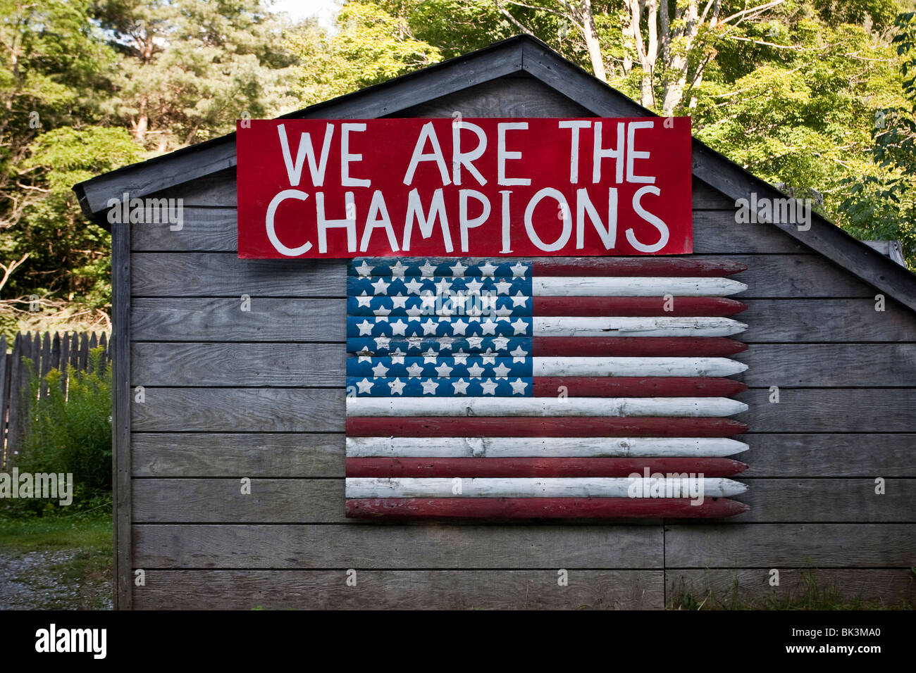 We are the champions sign with American flag Stock Photo - Alamy