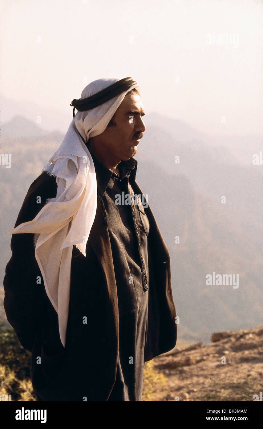 Portrait of an Arab man wearing a headscarf, kaffiyeh at the historic ...