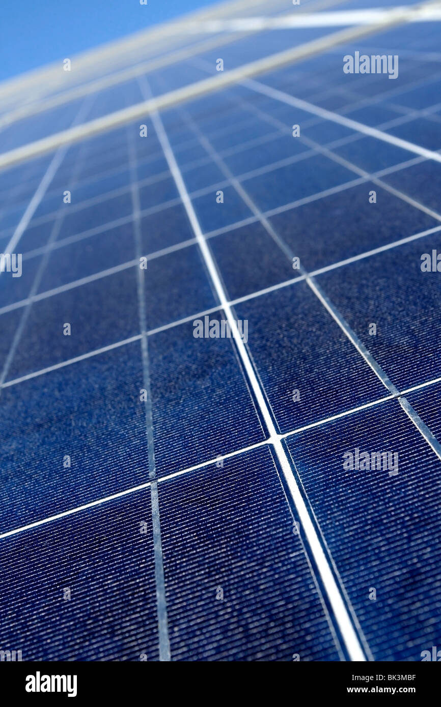 Modern solar photo voltaic panels with great blue cells with ...