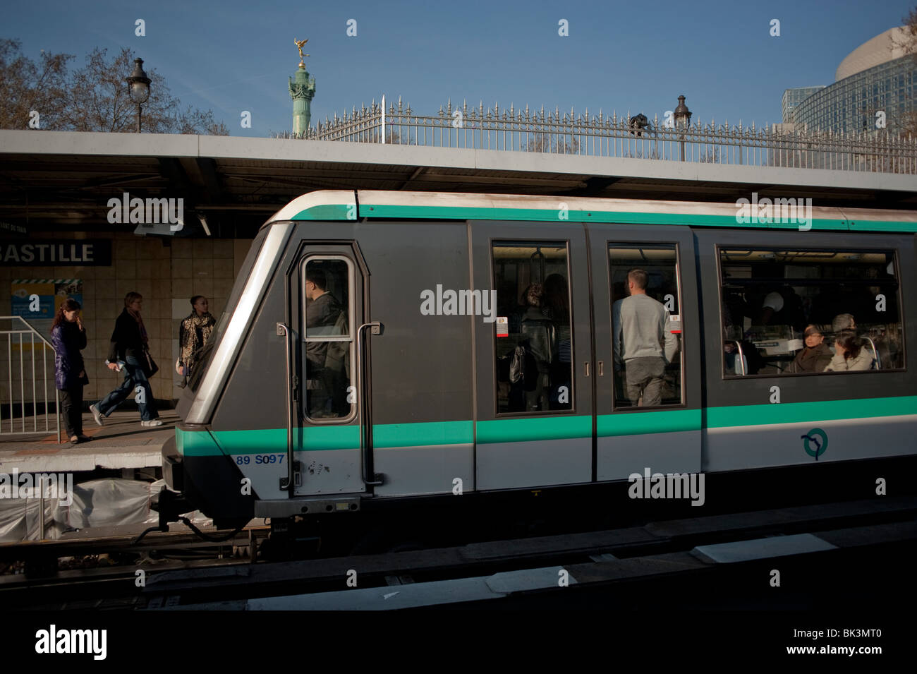 Paris, France, Paris Metro Train in Station, Bastille (Before ...