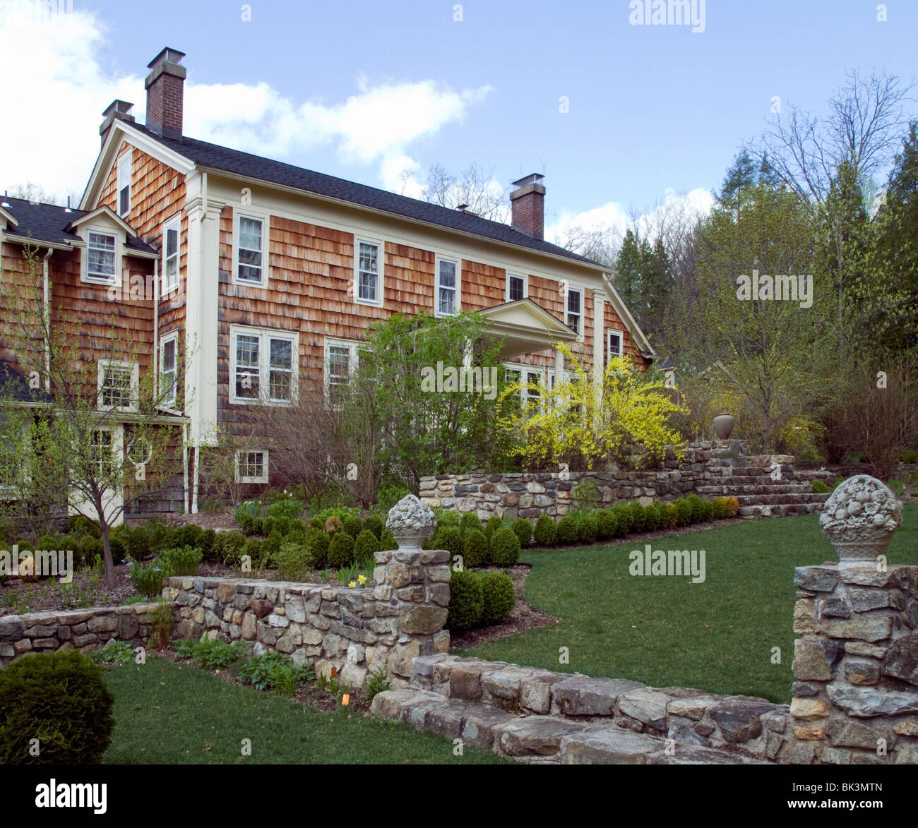 The back yard and garden of a large estate home house Stock Photo - Alamy