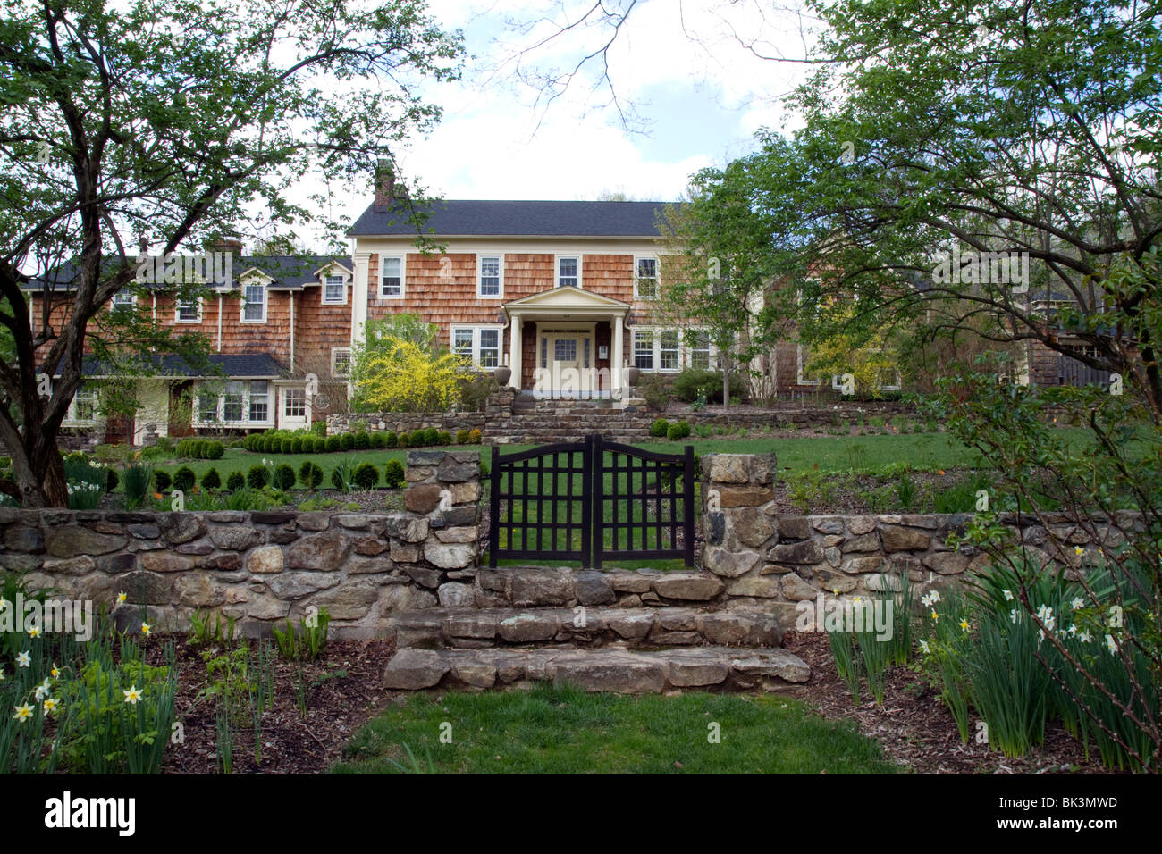 The back yard and garden of a large estate home house Stock Photo - Alamy