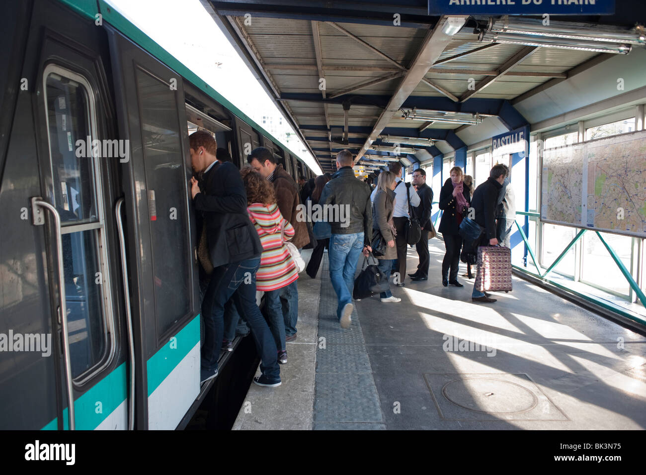Paris, France, Paris Metro, Crowd People Boarding Train in Station ...