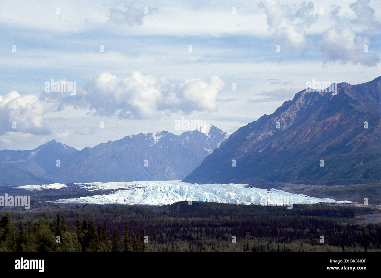 Scenic wilderness landscape of a North American glacier, forest, and ...