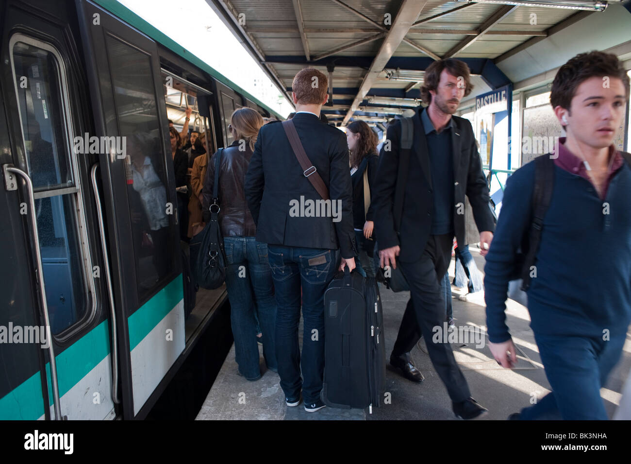 Paris, France, Paris Metro, Crowd people urban public, Getting off ...