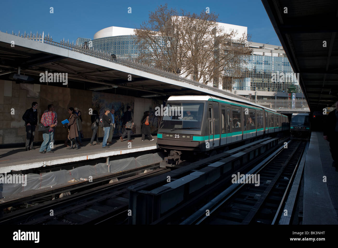 Paris, France, Paris Metro Train Entering in Station, Bastille, commute ...