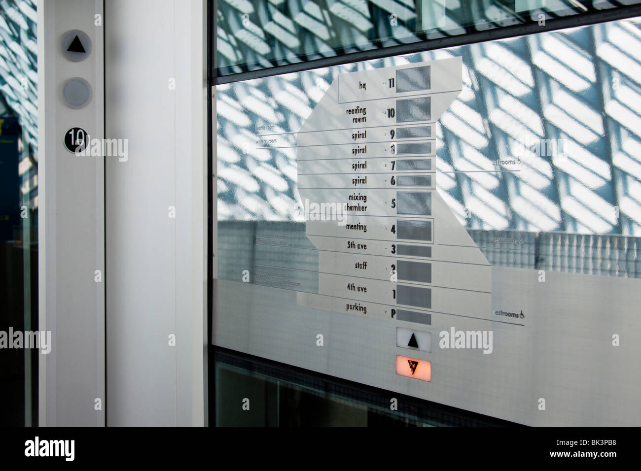 Elevator call buttons, main branch of the Seattle Public Library ...
