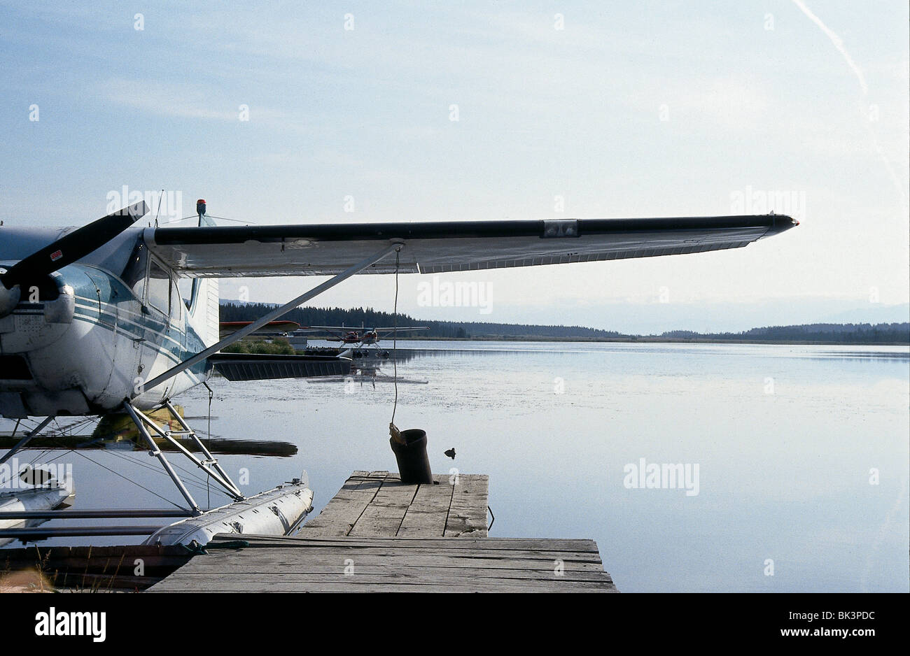 Single engine floatplane anchored to a dock in Homer, Alaska Stock ...