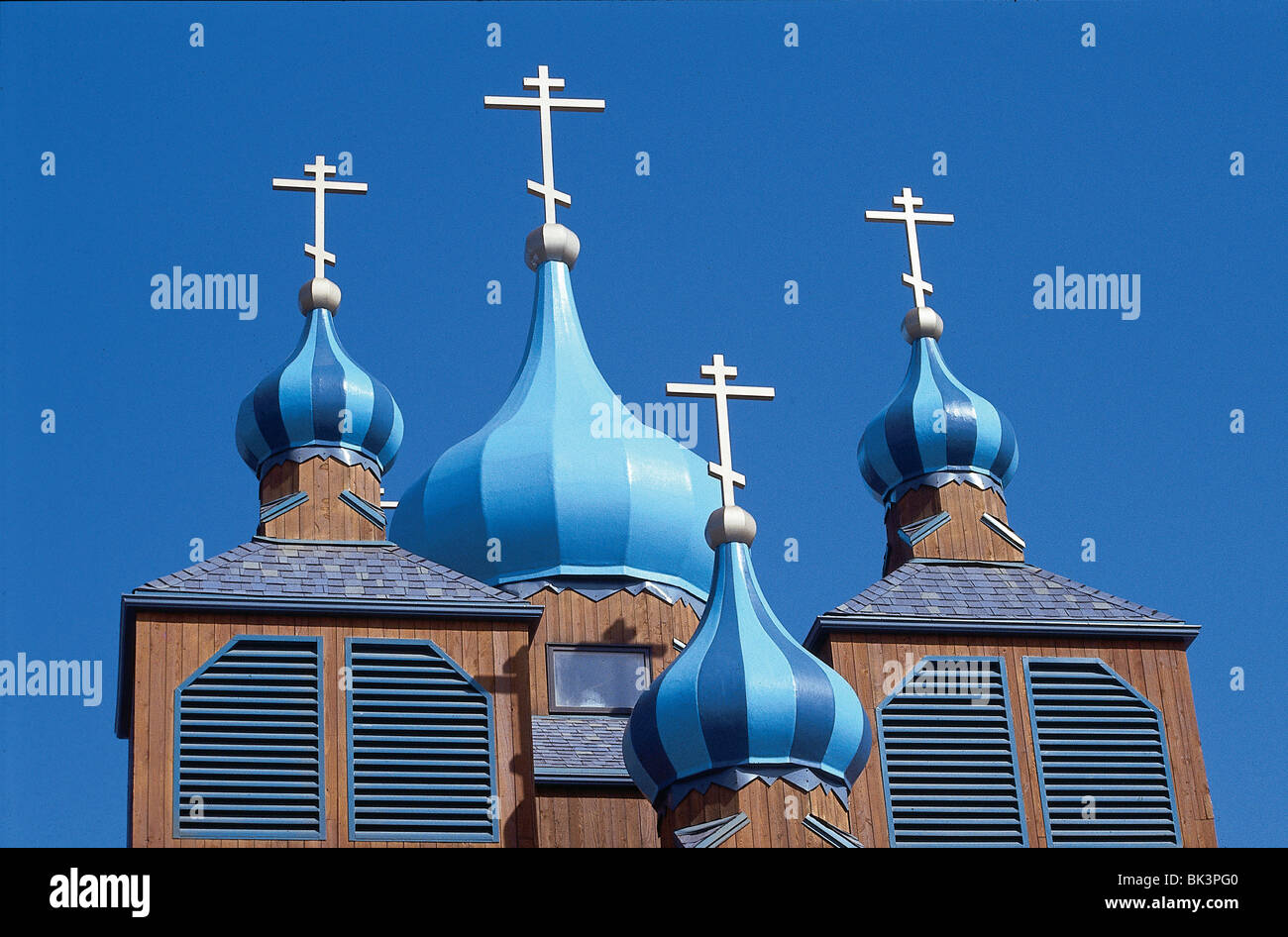 The blue onion domes of St. Innocent, a Russian Orthodox Church in ...