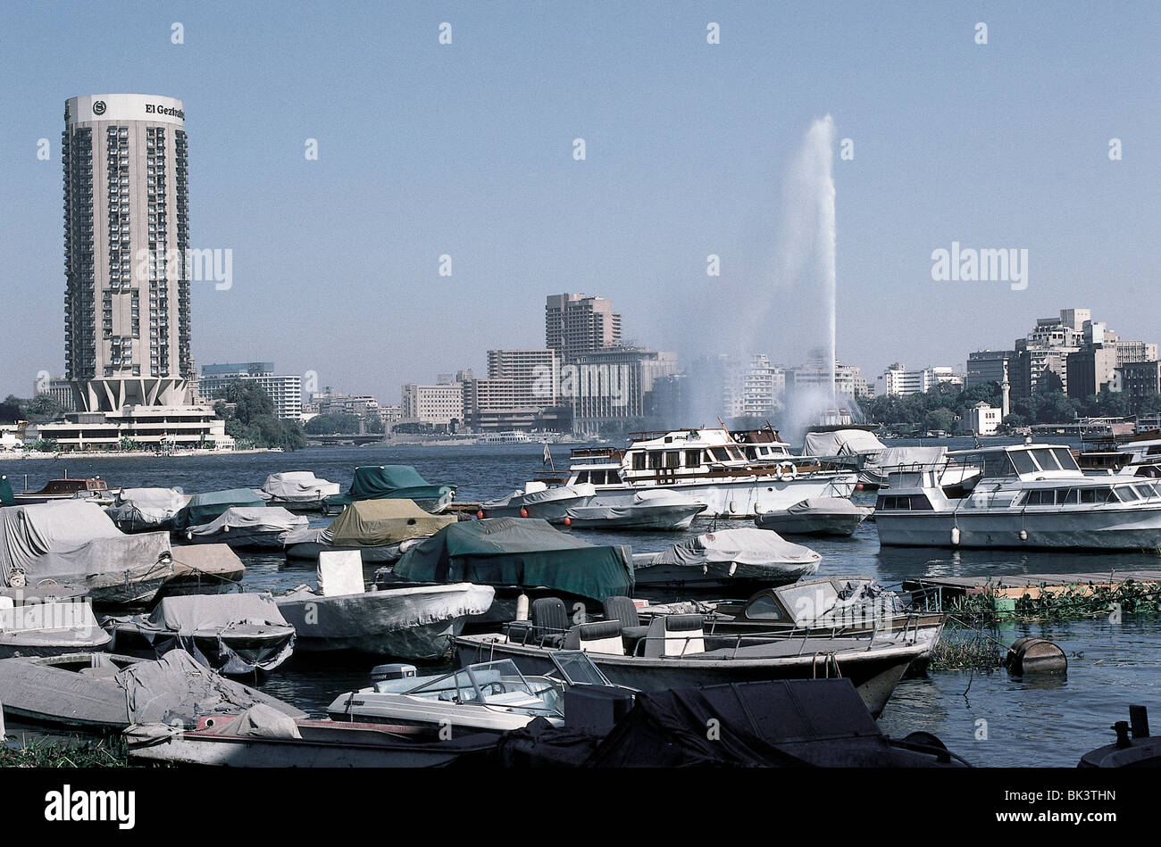 Boats docked in a harbor setting on Nile River in Cairo Egypt El ...