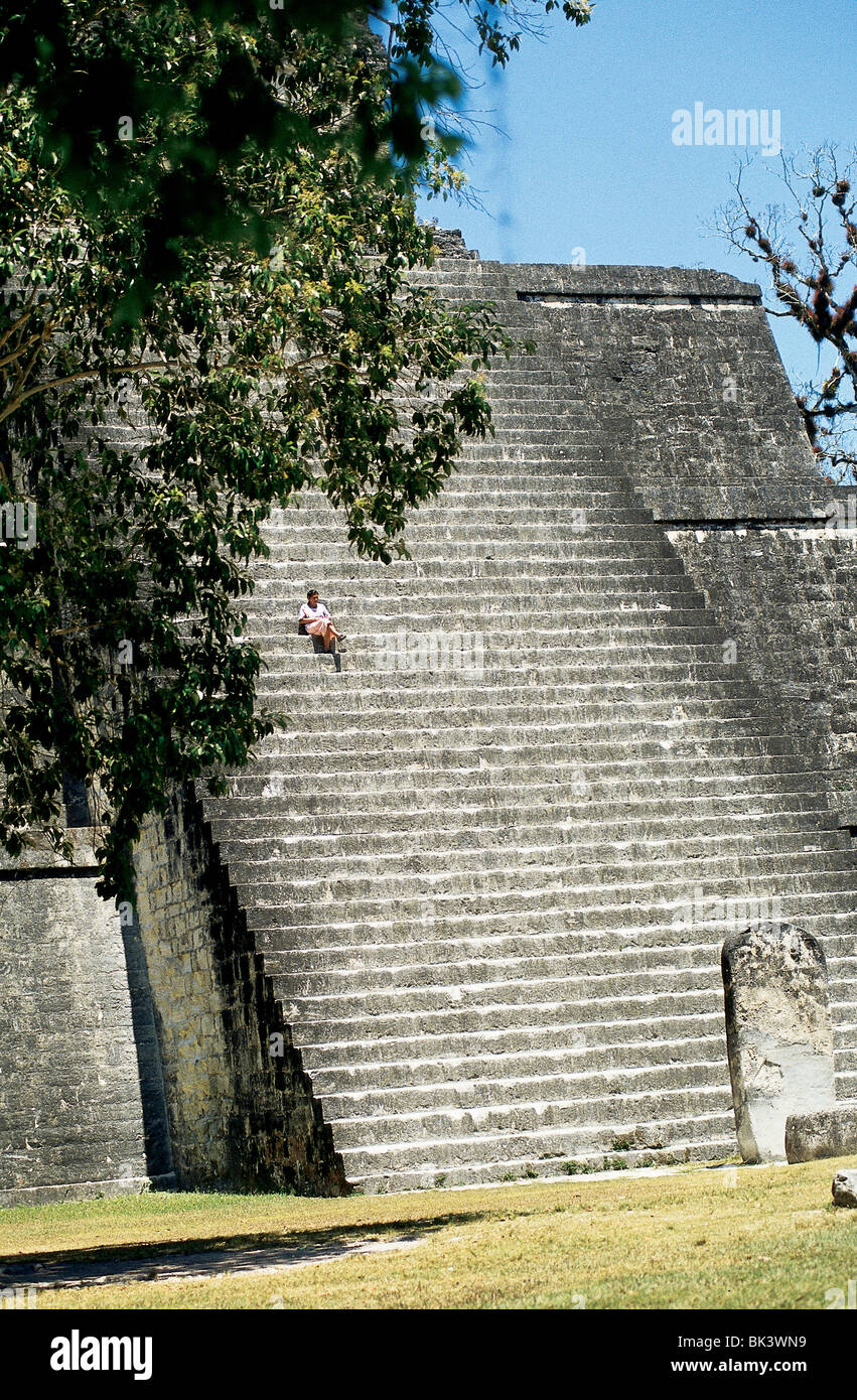 Detail and steps of a Mayan temple pyramid ruins of the pre-Columbian ...