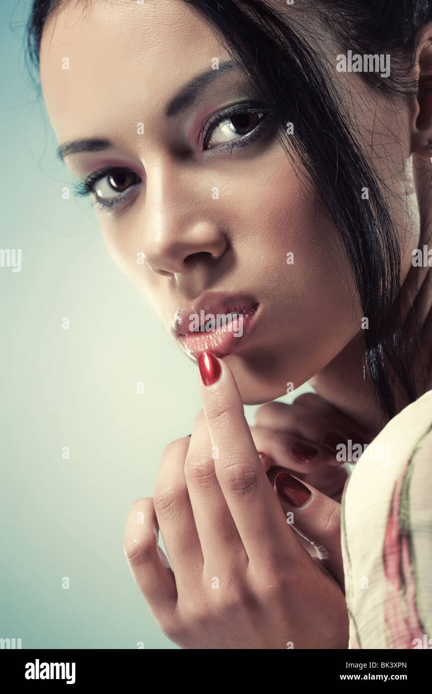Young woman studio fashion portrait Stock Photo - Alamy