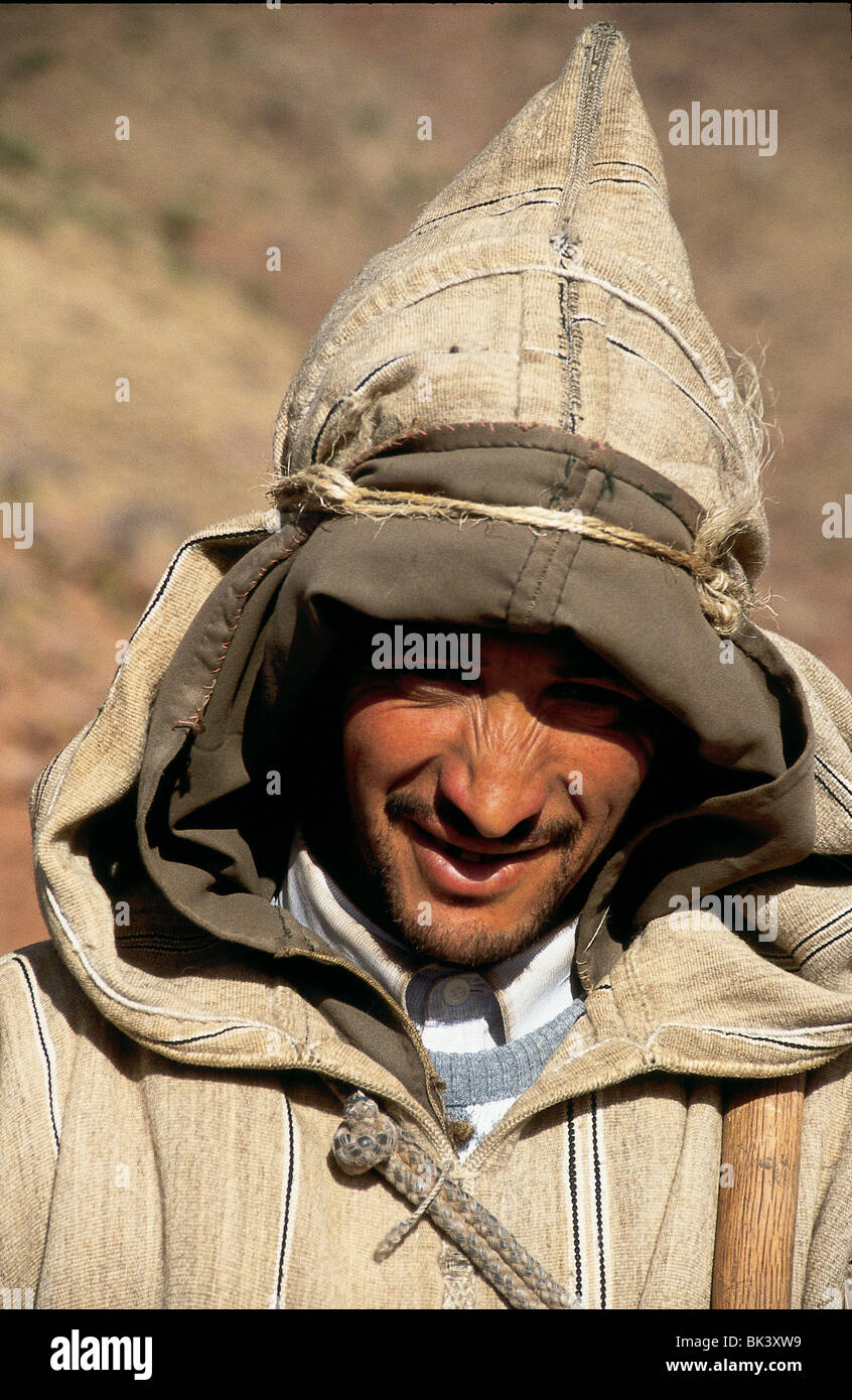 Man with hood up on his djellaba, Ouarzazate Province, Morocco Stock ...