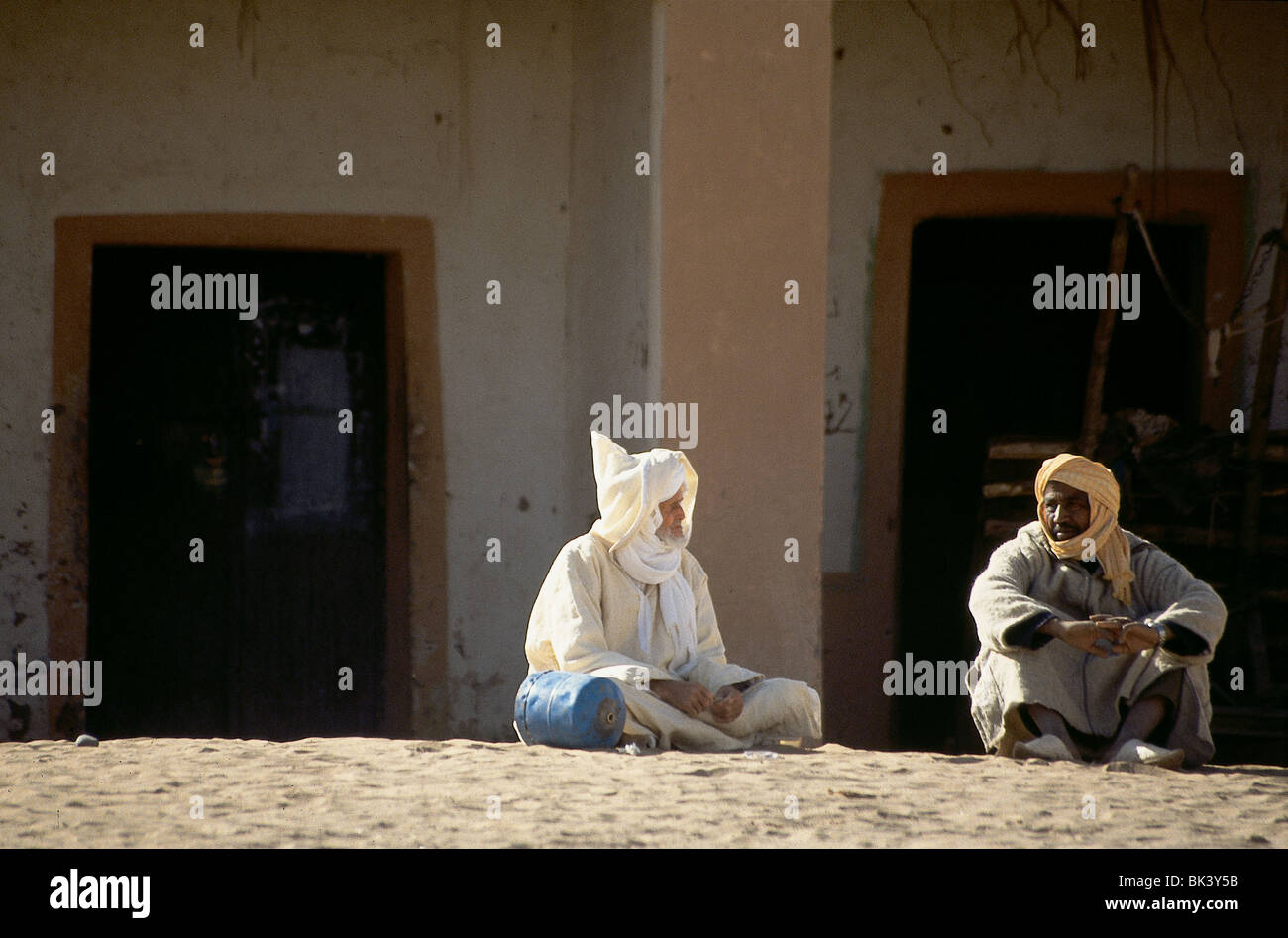 Two men wearing traditional clothing, in Ouarzazate Province, Morocco ...