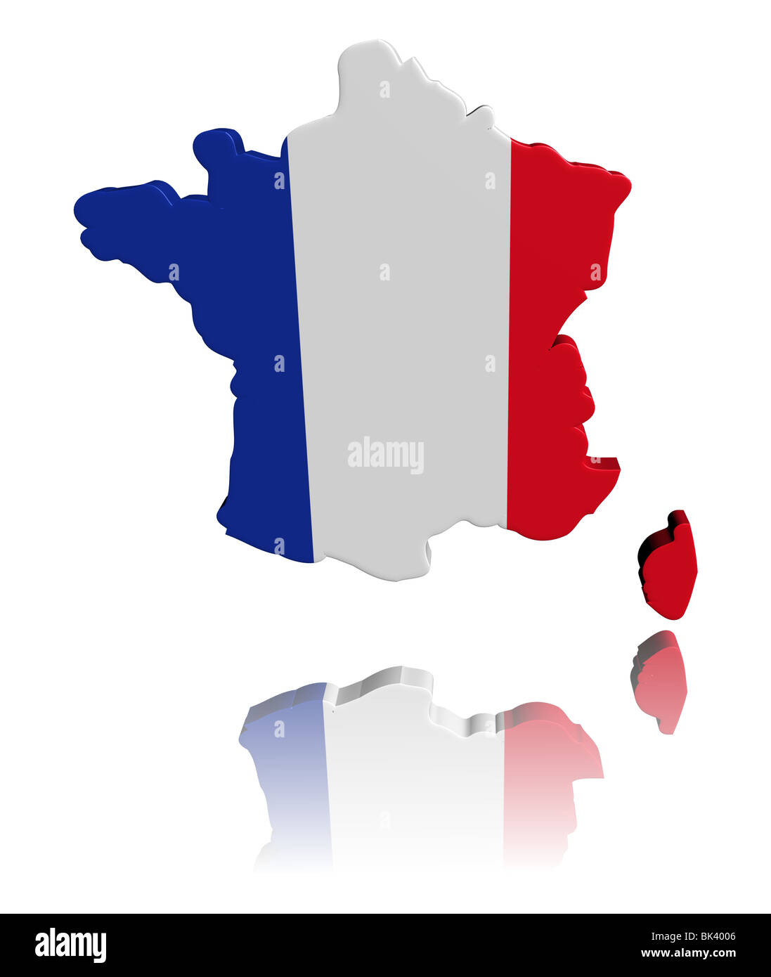 France map flag 3d render with reflection illustration Stock Photo - Alamy