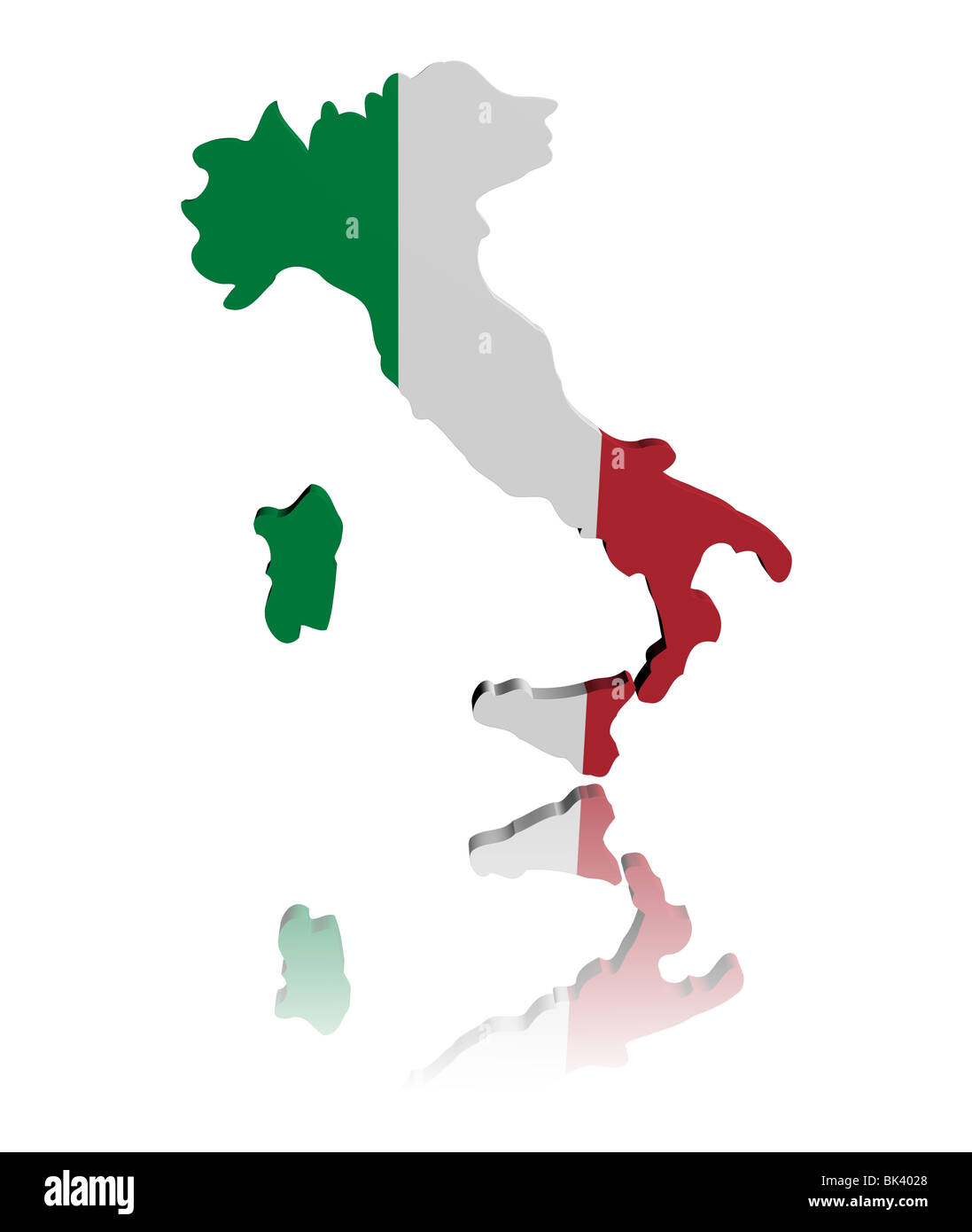Italy map flag 3d render with reflection illustration Stock Photo - Alamy