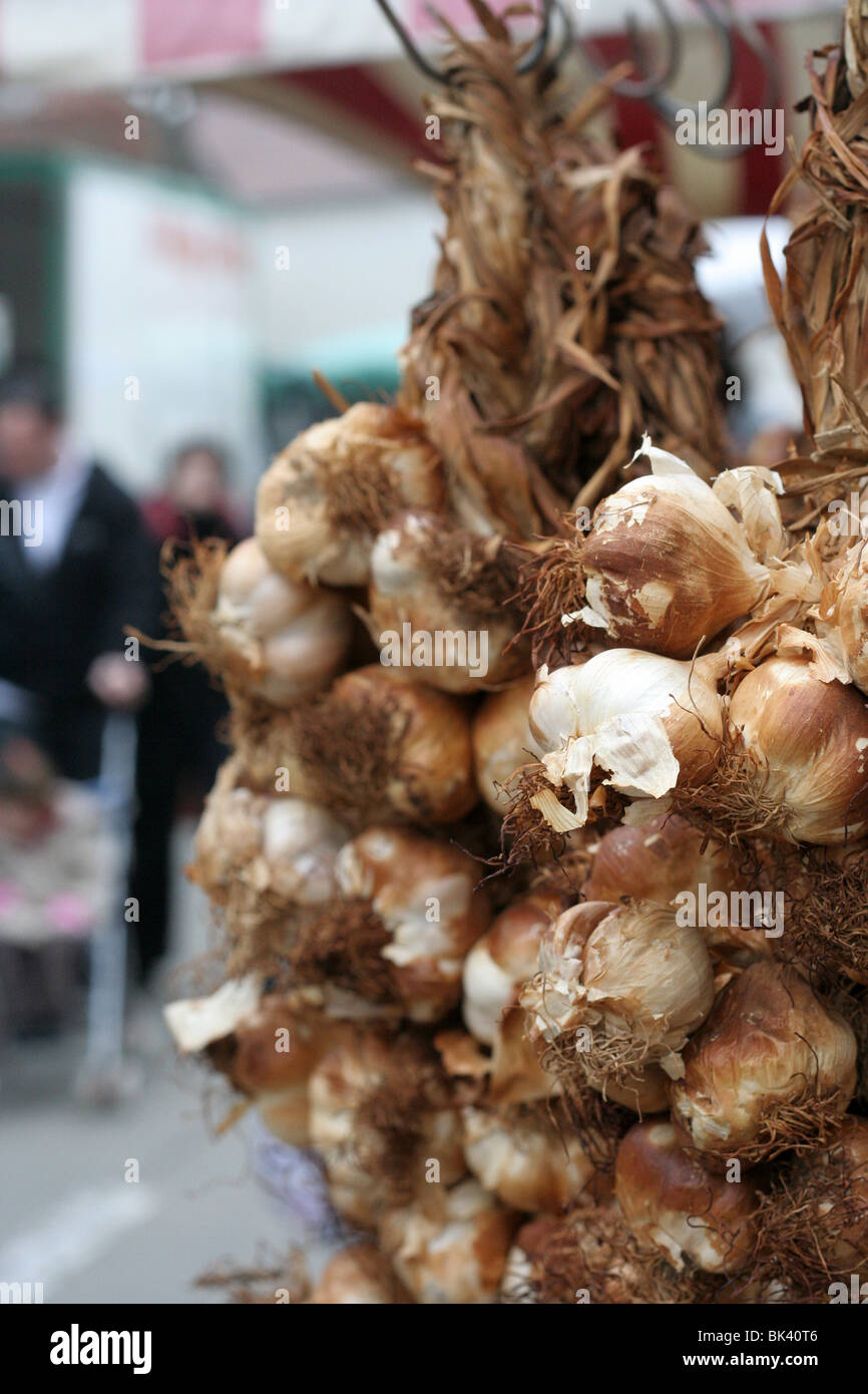 Garlic in a street maket of Chievres, Belgium Stock Photo - Alamy