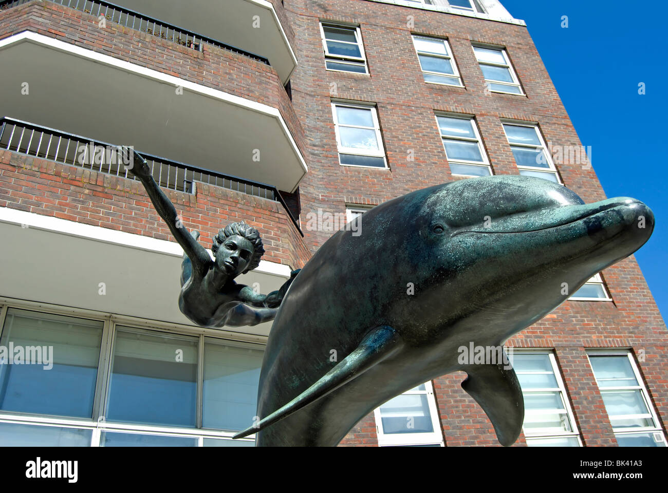 boy with a dolphin, a 1975 sculpture by david wynne, in cheyne walk ...
